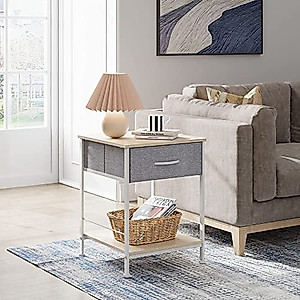 WLIVE 1-Drawer Nightstand and 5-Drawer Dresser Set, Fabric Storage Tower for Bedroom, Hallway, Nursery, Closets, Tall Chest Organizer Unit with Textured Print Fabric Bins, Steel Frame