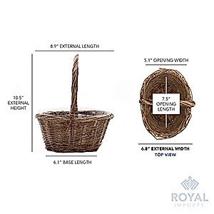 Royal Imports Willow Woven Braided Gift Basket for Easter, Baby Shower, Wedding Flower Girl - Small Oval w/Static Handle & Plastic Insert