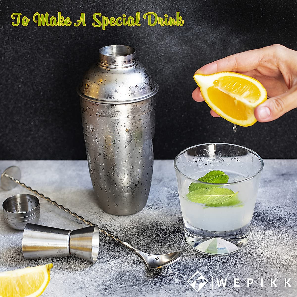 Wepikk Cocktail Shaker Set Bar Tools Mixology Bartender Kit Stainless Steel Drink Mixer Portable Carry Bag Travel Kit 25.4 oz Martini Whisky Mojito Margarita Tequila