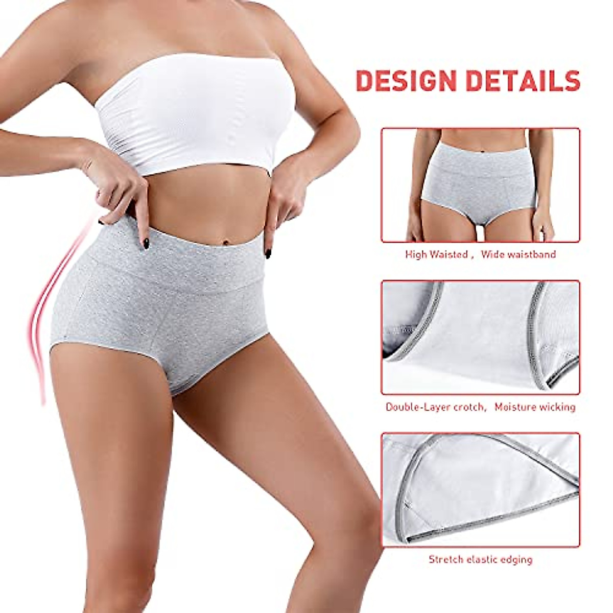 Honzadar Womens High Waist Underwear,Tummy Control briefs,Postpartum Panties,Full Coverage(Regular & Plus Size)