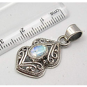 SilverStarJewel Rainbow Moonstone Necklace Pendant 1.3" 925 Pure Silver Women Fashion Christmas Week Sales