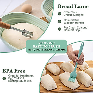 Silicone Sourdough Bread Proofing Baskets - Sourdough Starter Kit Including 9 Inch Round&10 Oval Foldable Sourdough Baking Basket, With Dough Whisk, Scraper, Lames, Brush, Baking Supplies Set (Green)