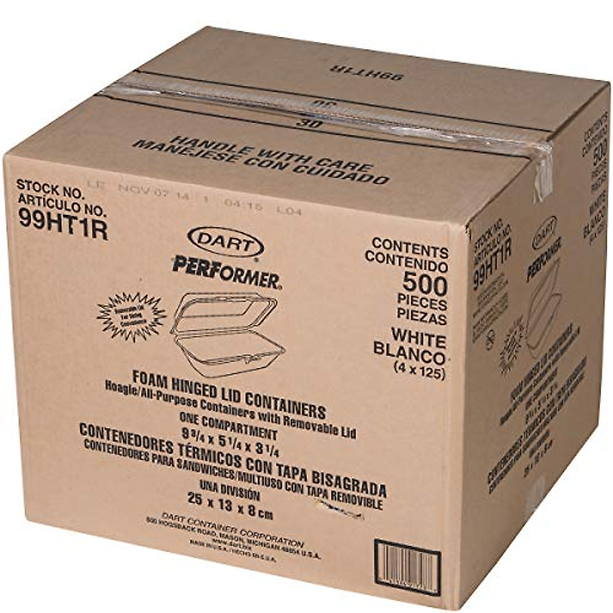 Dart 99HT1R Hoagie Perforated Foam Hinged Container, 9.75 X 5.25 in (Case of 500),White