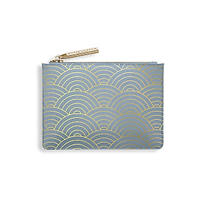 KATIE LOXTON Wave Print on Metallic Blue Womens Small Vegan Leather Zippered Card Holder Wallet
