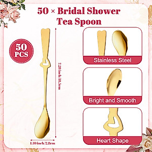 Skybooly 50 Sets Bridal Shower Tea Party Favors for Guests Mini Coffee Spoons Small Tea Spoons Heart Spoon with Teapot Idea Thank You Cards and Hemp Rope Wedding Souvenirs Tea Party Supplies