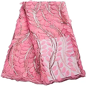 KAJURUI African Lace Fabric French Mesh Lace Fabric with Sequins 5 Yards Nigerian Lace for Party Dresses Sewing