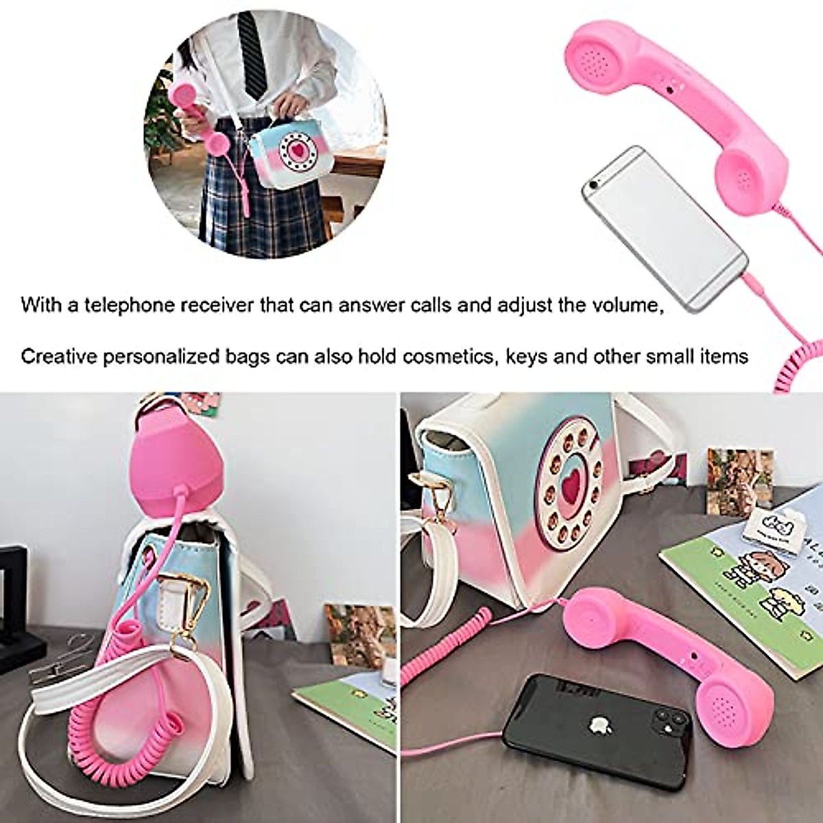 New Women's Shoulder Bag, Creative and Funny Personality Bag, Color Simulation Phone Messenger Bag, with A Microphone That Can Answer Calls, Can Adjust The Volume Bag, Large-capacity Handbag