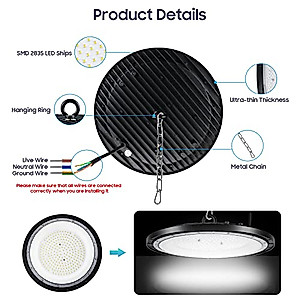 CheDux 200W UFO LED High Bay Light 4 Packs,20000LM High Bay LED Lights, 6500K Daylight White Ultra Thin LED Warehouse Lighting,IP65 Waterproof UFO Commercial Bay Lighting for Garage Workshop Gym