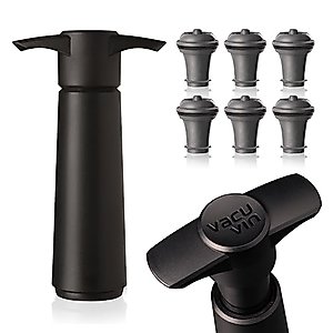 Vacu Vin Wine Saver Pump Black with Vacuum Wine Stopper - Keep Your Wine Fresh for up to 10 Days - 1 Pump 6 Stoppers - Reusable - Made in the Netherlands