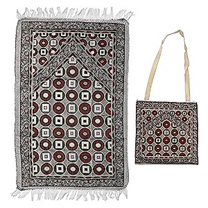 Muslim Rug with Bag Prayer Pilgrimage Blanket Islamic Worship Mat Teaching Supplies Cotton Yarn