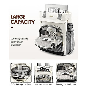 LOVEVOOK Laptop Backpack for Women, 17 Inch Work Laptop Bag Teacher Nurse Backpack, Wide Open Travel Backpack Purse Convertible Business Computer Tote Daypack with USB Port