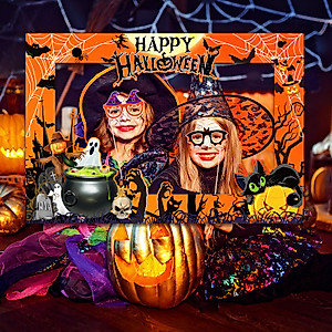 Halloween Party Decorations - 16PCS Halloween Photo Booth Props for Halloween Birthday Party Supplies (Orange)