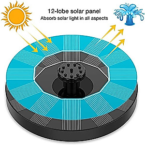 Kemine Solar Bird Bath Fountain Pump 1.0W with 4 Nozzle and Connector Free Standing Floating Water for Bird Bath Garden Pond Fish Tank Aquarium Outdoor (A)