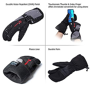 Savior Heated Gloves for Men Women 3-Finger Ski Mitten 7.4V Rechareable Battery Gloves for Skiing (L)