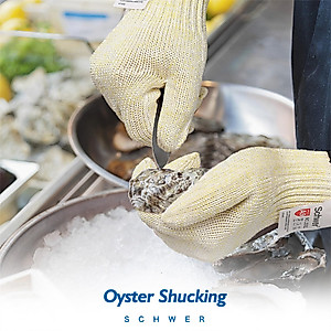 Schwer ANSI A9 Cut Resistant Gloves, Uncoated Food Grade Reliable Cutting Gloves, Mandoline Gloves for Kitchen Meat Cutting, Oyster Shucking, Fish Fillet Processing, Mandoline Slicing (1 Pair, M)