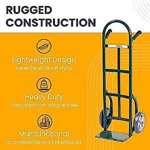 HaulPro Heavy Duty Hand Truck with Double-Grip Handle - Steel Dolly Cart for Moving - 800 Pound Capacity - 10" - Rubber Wheels - 50" H x 18.5" W with 14" x 9.5" Nose Plate - Green