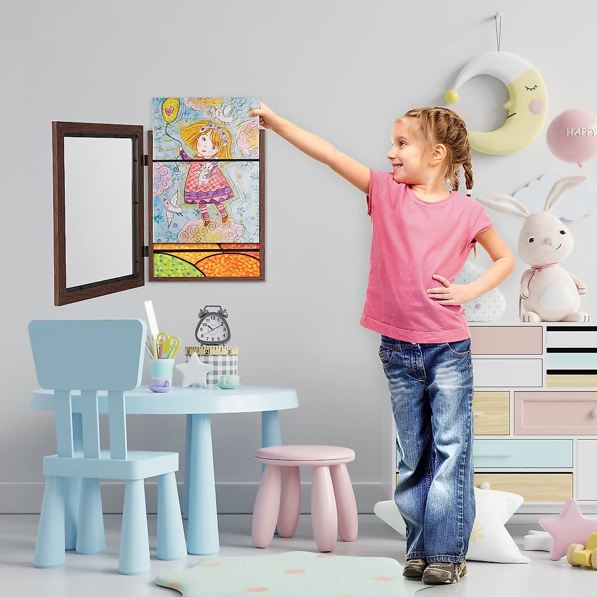 [2-Pack] Kids Art Frames, 8.5x11 Front Opening Kids Artwork Frames Changeable, Brown Artwork Display Storage Frame for Wall, Holds 50 Pcs, for 3D Picture, Crafts, Hanging Art, Portfolio