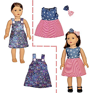 Srua Don 18 Inch American Doll Clothes and Accessories - 18" Doll Clothes Outfits Including 8 Complete Set Toys Doll Dress and 2 Pairs Shoes, 20 Pcs/Set Doll Accessories with Cap, Underwear, Hair Clip