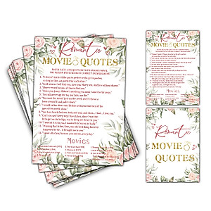 Bridal Shower Games - Romantic Movie Quotes Wedding Party Game - Boho Floral Greenery Bachelorette/Engagement Party Supplies Activities - Pack of 30 Game Cards & 1 Answer Card (A02)