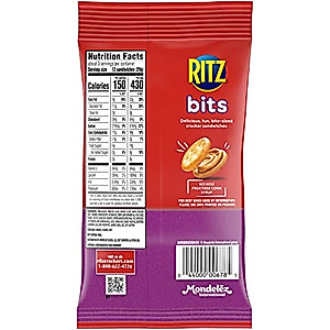RITZ Bits Peanut Butter Cracker Sandwiches, Big Bag, 3 Ounce (Pack of 12)