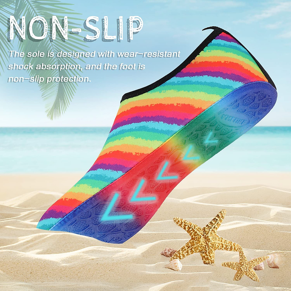 ANLUKE Water Shoes Barefoot Aqua Yoga Socks Quick-Dry Beach Swim Surf Shoes for Women Men Stripe/Rainbow 38/39