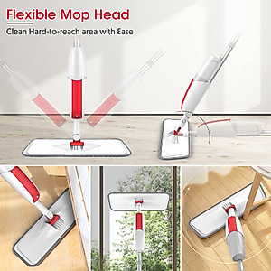 MANGOTIME Microfiber Spray Mop for Hardwood Floor Cleaning - Wet Dry Dust Mop with 2 Refillable Bottles & 4 Washable Reusable Pads, Flat Kitchen Mop for Wood, Tile, Laminate, Vinyl