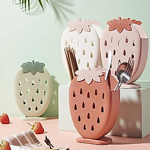 Hoshen Household Tableware /kitchenware Storage Cage, Kitchen Standing Chopstick Cage, Double-Compartment Drain Chopstick Cage，Strawberry Shape，Dark Blue