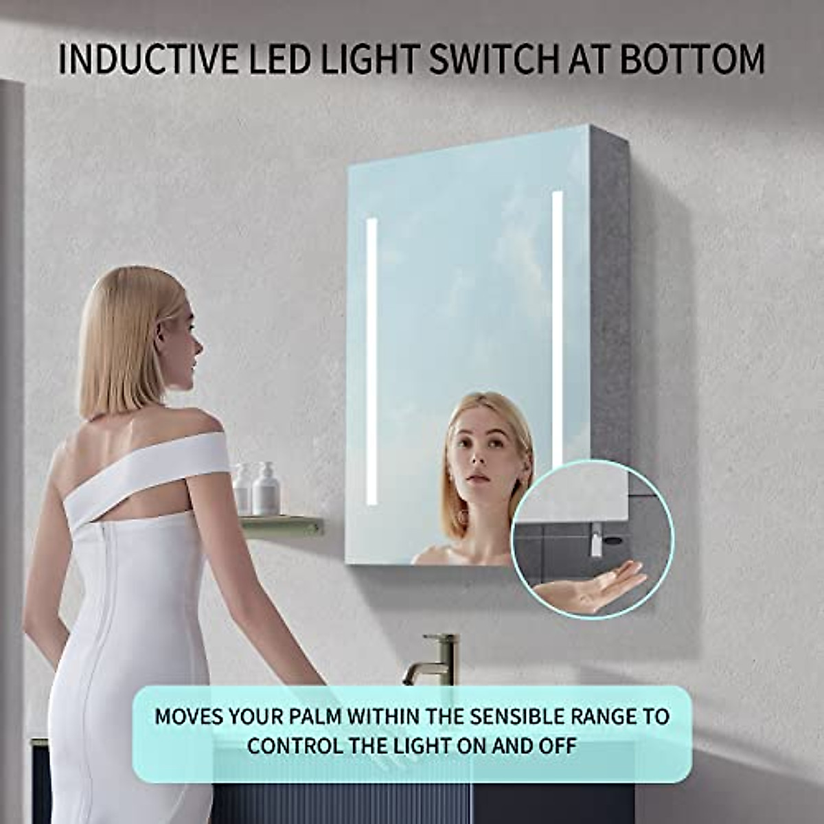 Seenvlog Bathroom Medicine Cabinet with Lights, LED Mirror Medicine Cabinet, Defogger, Dimmer, Memory Function, 20" x 28" Lighted Medicine Cabinet, Surface Mount
