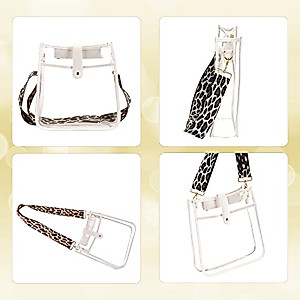 BOBOKA Clear CrossBody Bag with Leopard Guitar Strap Clear Bag Stadium Approved Shoulder See Through Handbag Purse for Women