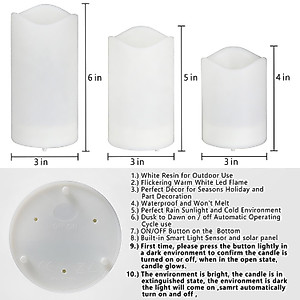 OCTMUSTARD Solar LED Candle with Waterproof Light Sensor, Dusk to Dawn on/Off Automatic Operating, 3X5 Inch Flameless White Plastic Pillar Candles with Flickering Warm White Light