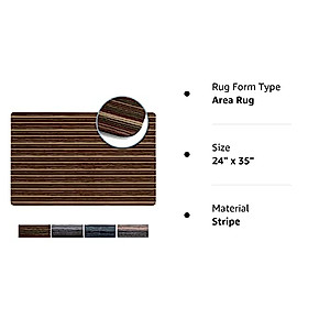 SoHome Smooth Step Striped Machine Washable Low Profile Stain Resistant Non-Slip Versatile Utility Kitchen Mat, Brown/Black, 24"x35"