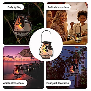 Atmosphere Making Outdoor Solar Hanging Lanterns Waterproof Metal Outside Decor Light Dynamic Simulation Flame Lamp for Lawn Patio Garden Yard Pathway with Hummingbird