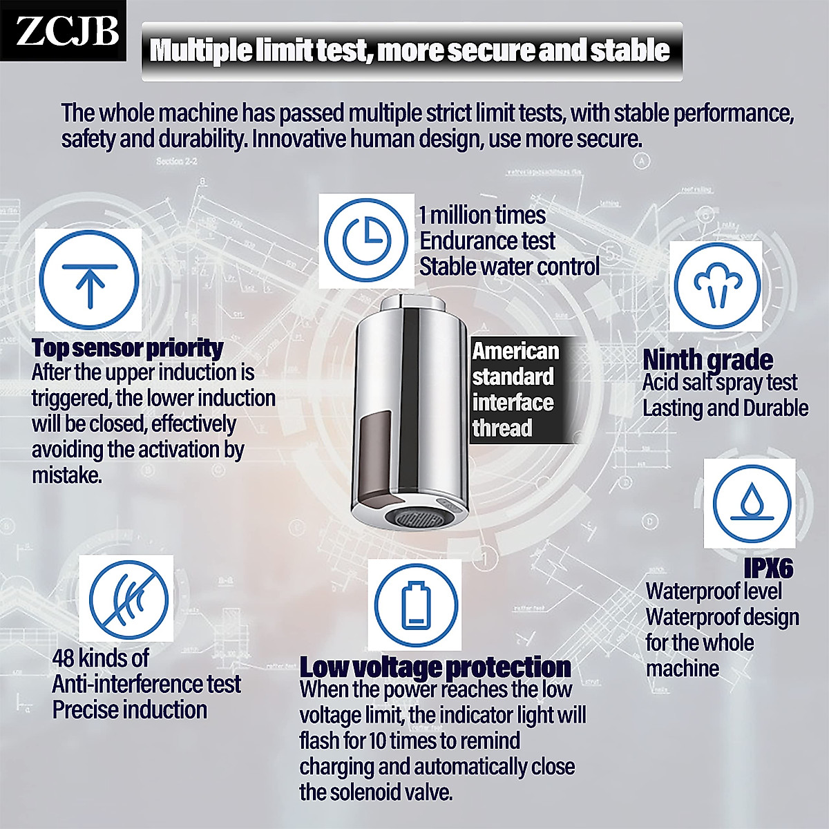 ZCJB Touchless Faucet Adapter for Kitchen Bathroom American Standards Thread First-Class Water Efficiency IPX6 Waterproof