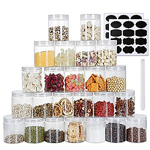 Yephets 8 OZ Plastic Jars with Lids,24 Pack Clear Plastic Slime Containers for Kitchen and Household Food Storage of Dry Goods, Creams and More Included Extra Label and A Pen