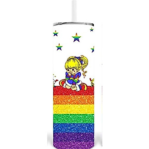 80s Rainbow Girl 20oz color changing/glow in the dark Tumbler with lid and straw