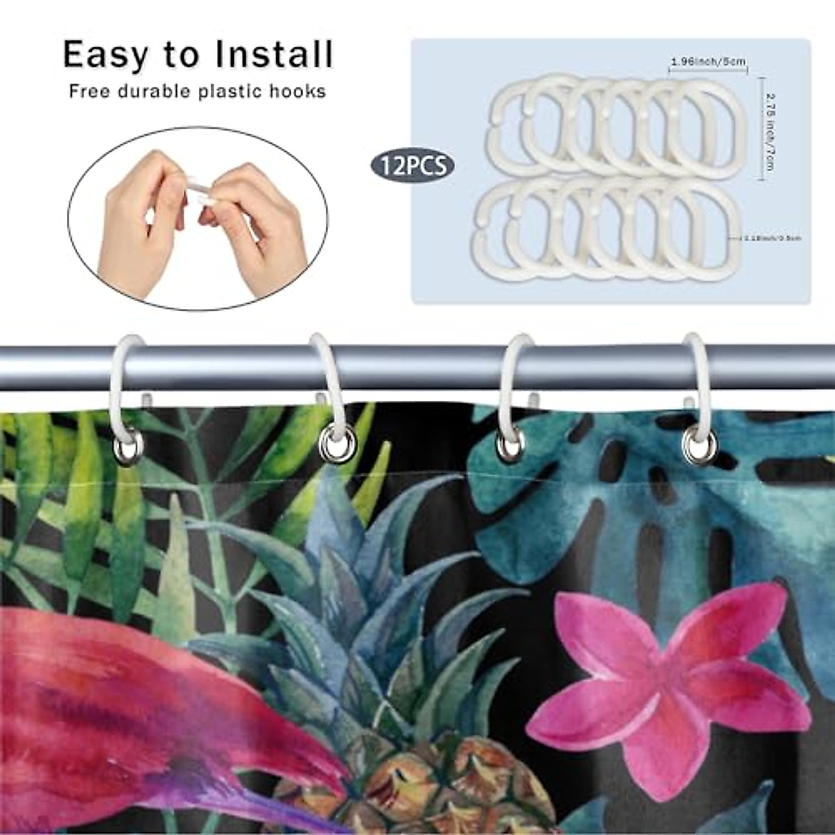 Aglebo Flamingo Pineapple Flower Palm Leaves Shower Curtain Fabric Shower Curtain Set with 12 Hooks Water-Proof 72 * 72 Inches for Bathroom Beach Caravan Hotel