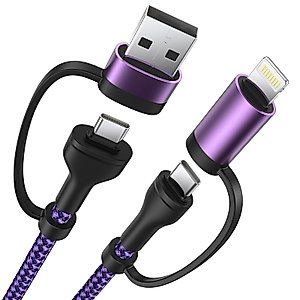 4 in 1 Fast Charging Cable 60W 6FT Apple MFi Certified USB C to Lightning Cable Nylon Braided USB A/C to C/Lightning Cable Multi iPhone Charger Cord for iPhone 16 15 14 13 Pro/iPad/Samsung/MacBook