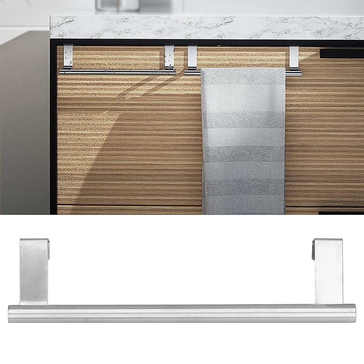 2PCS Metal Towel Bar Kitchen Cabinet Towel Rack Hang on Inside or Outside of Doors Kitchen Cabinet Towel Holder for Hand Towels Dish Towels Tea Towels(23cm)