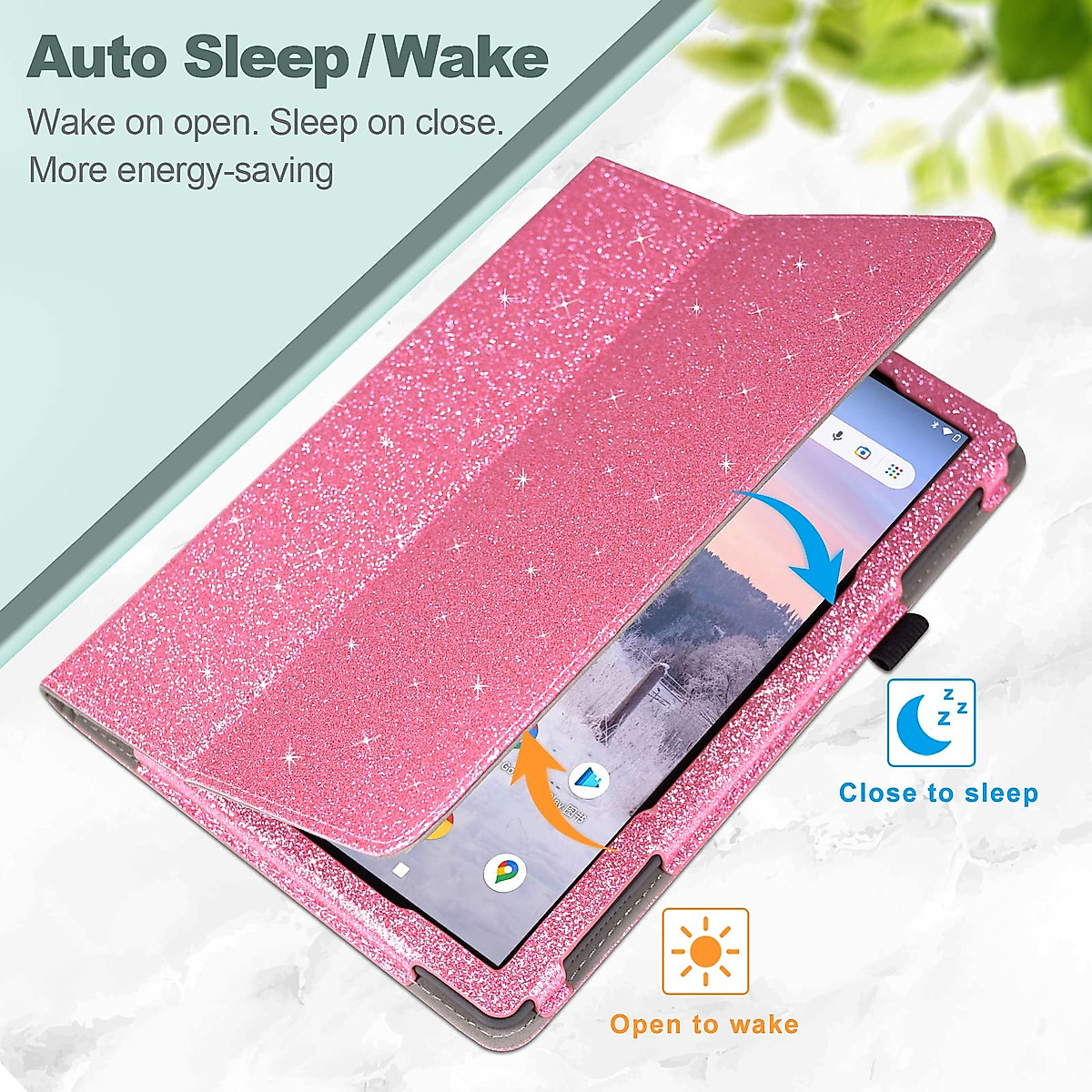 JKhandy Case for Onn. 10.1'' Tablet Gen 3 (2022 Model:100071485) - Folio PU Leather Stand Cover with Pencil Holder, Glitter Pink-1