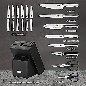 McHome MHK21 Knife Sets,15 Pieces German Stainless Steel Kitchen Knives Block Set with Built-in Sharpener