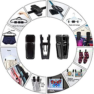 FLOLATIDIA Standard Hanger Clips,Clothes Pins Plastic Finger Clips for Flocked Garment Trouser Slim-line Velvet Hanger-Removable (Black, 20)