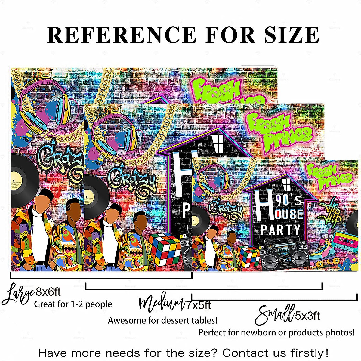 Aumeko 90's House Party Backdrop Hip Pop 90's Birthday Graffiti Wall Retro Radio Roller Skates Background Fresh Prince 90s Theme Backdrop 90s Party Decorations