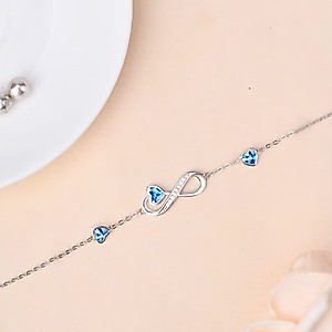 Nieboa Bracelet for Women,925 Sterling SilverI Infinity Heart Charm Bracelet,Gift for Women Mother… (Blue Heart)