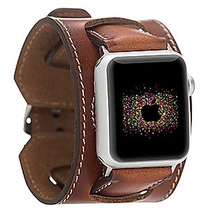 VENOULT Compatible Apple Watch Cuff Brown Leather Band for All Series iWatch Band, Man or Women, Genuine Leather Strap, High Quality, Engraving Available, HANDMADE