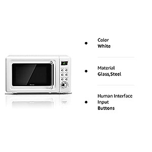Retro Countertop Microwave Oven, Large 0.7Cu.ft, 700-Watt, Cold Rolled Steel Countertop with Time Setting, Glass Turntable Plate, Pre-Programmed Cooking Settings, LED Display, Child Lock (White)