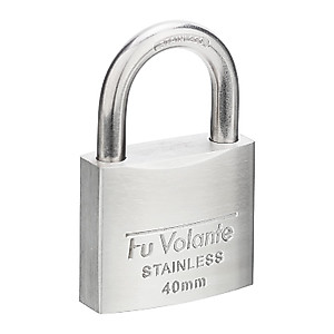 Fu Volante Stainless Steel Pin Tumbler Padlock, 304 Marine Series, Weatherproof Padlock for Outdoor use, 1-9/16 inch Wide Body, Keyed Different - Stainless Steel Body & Shackle