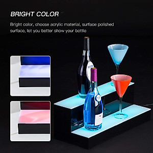 Nurxiovo 20/30/40 Inch LED Lighted Liquor Bottle Display 2 Step Illuminated Bottle Shelf 2 Tier Home Bar Drinks Lighting Shelves with Remote Control(20 inch)