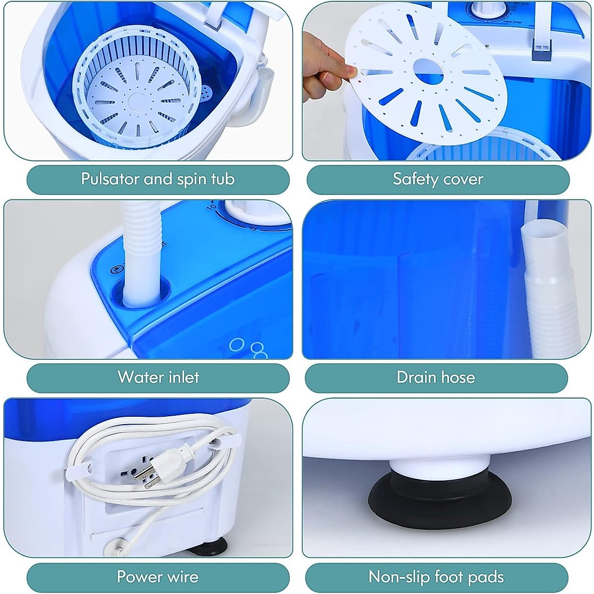 Mini Portable Washing Machine, 5.6 LBS Capacity Portable Washer and Spinner Combo with Spin Cycle Basket & Drain Hose, Semi-automatic Laundry Washer Machine for Apartment Dorm RV