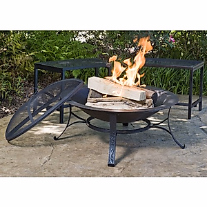 CobraCo FB6132 30 inch Round Cast Iron Copper Finish Fire Pit with Screen and Cover