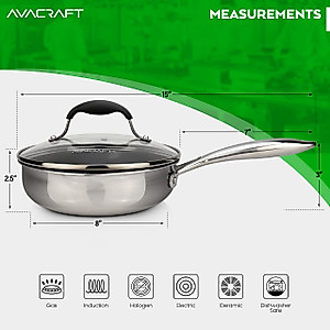AVACRAFT Ceramic Nonstick Frying Pan with Lid, Egg Pan, Ceramic Nonstick Skillet, 100% PFOA, PTFE Toxins Free Cooking Pan, Best Ceramic Pans for Cooking (8 inch Non-Stick Frying Pan)